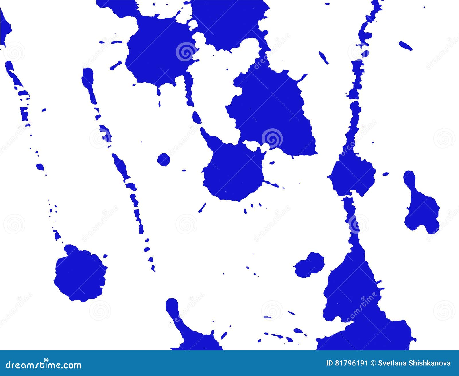 Splatter Blue Color Painting Ink Drops And Splashes. Blotter Spots ...
