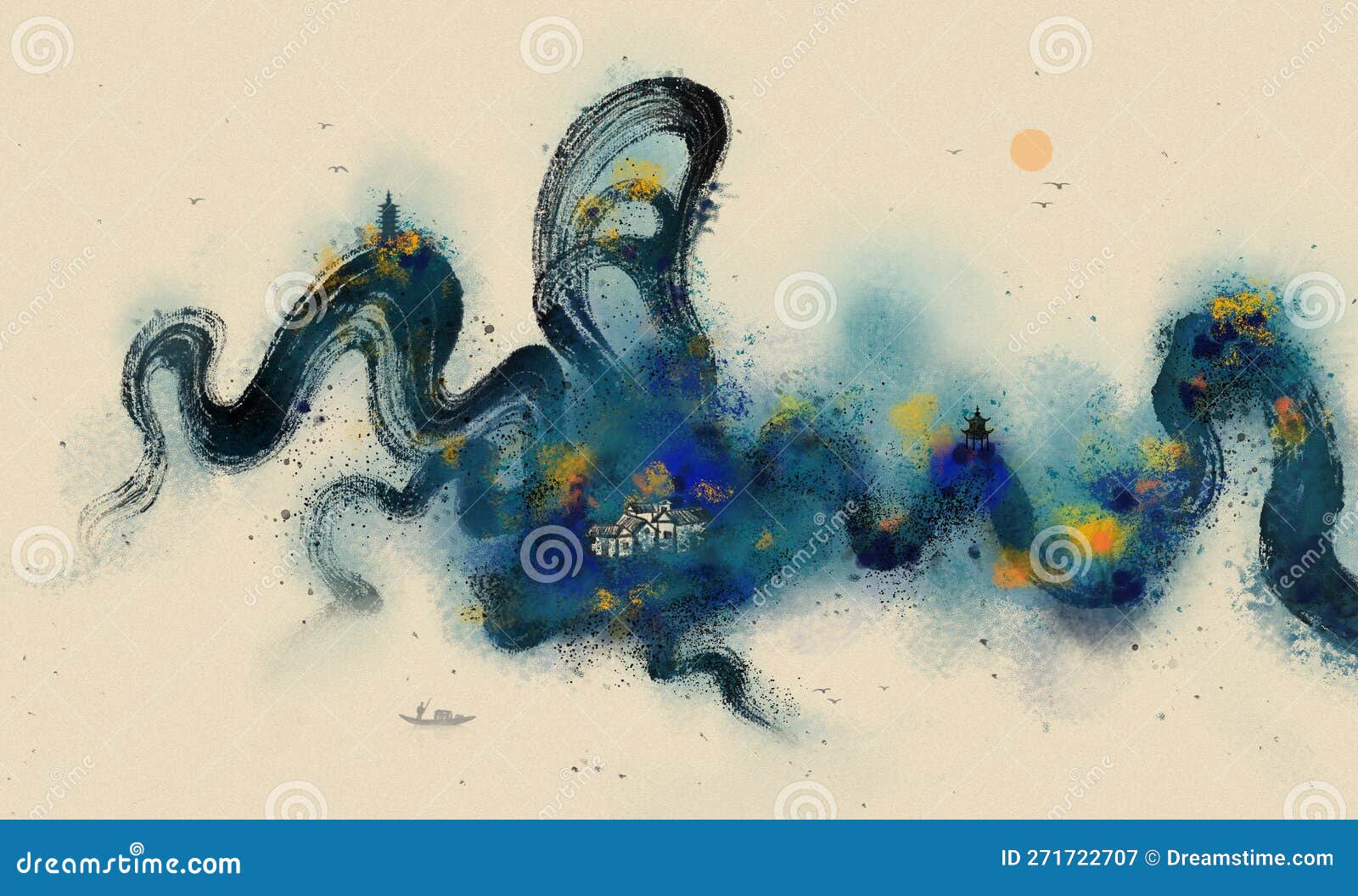 Ink-splashed Abstract Landscape Painting Stock Illustration ...