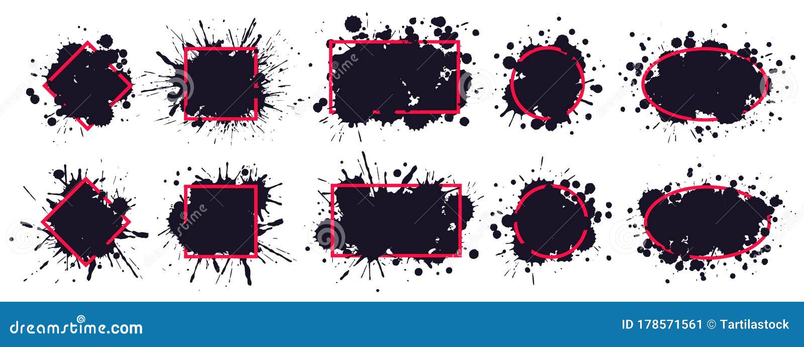 Ink Splatter Frame. Dirty Brush Splatted Stains, Black Paintbrush ...