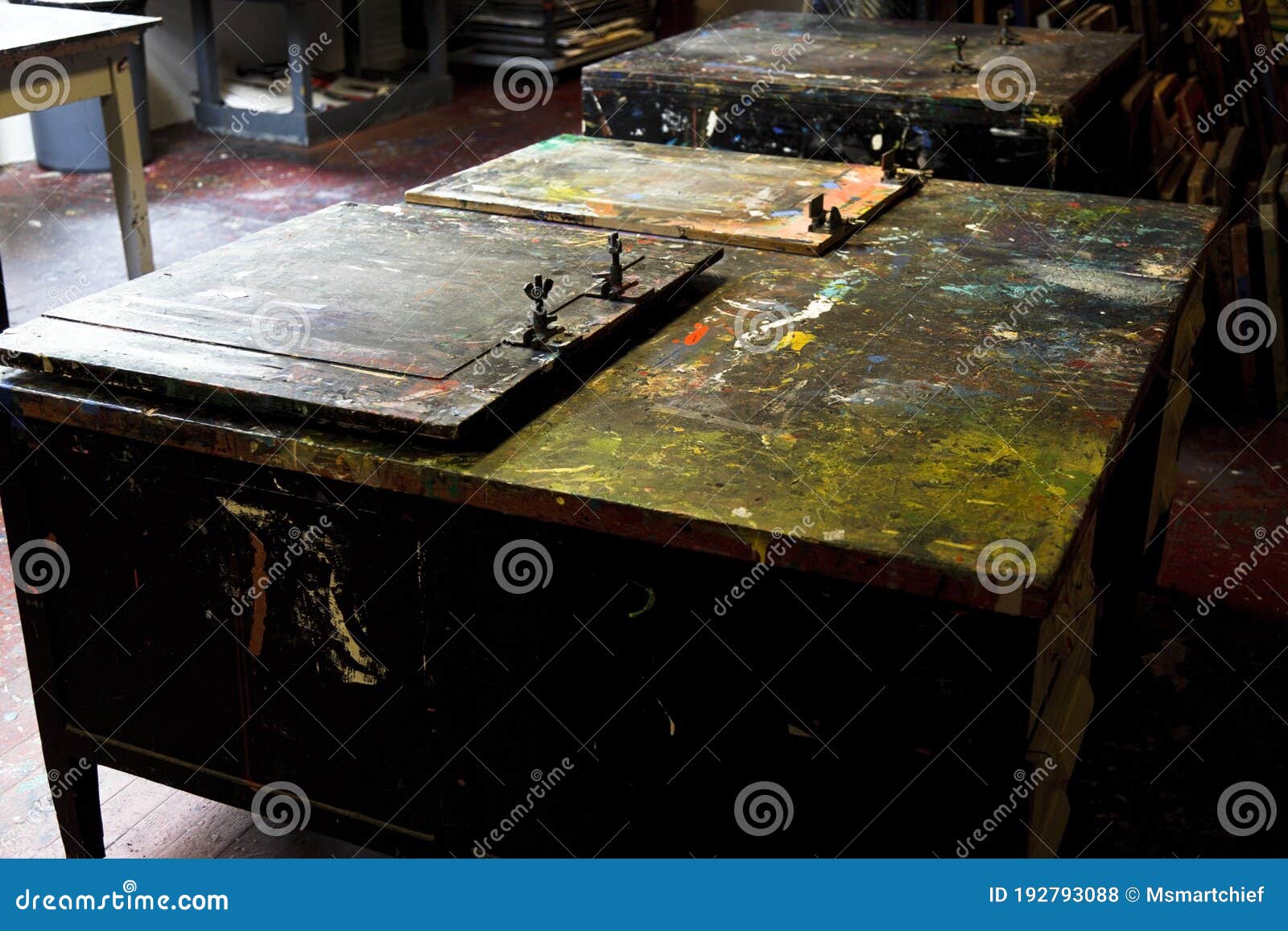 Well-used Silk Screening Table Stock Photo - Image of printing ...
