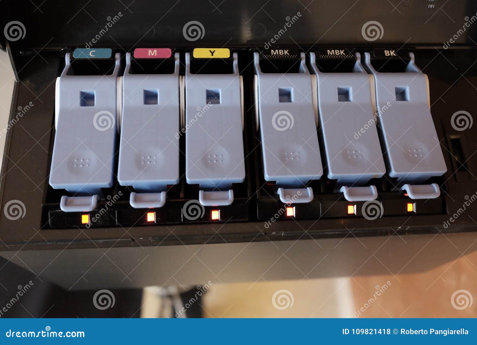 Ink tank for plotter stock photo. Image of press, closeup - 109821418