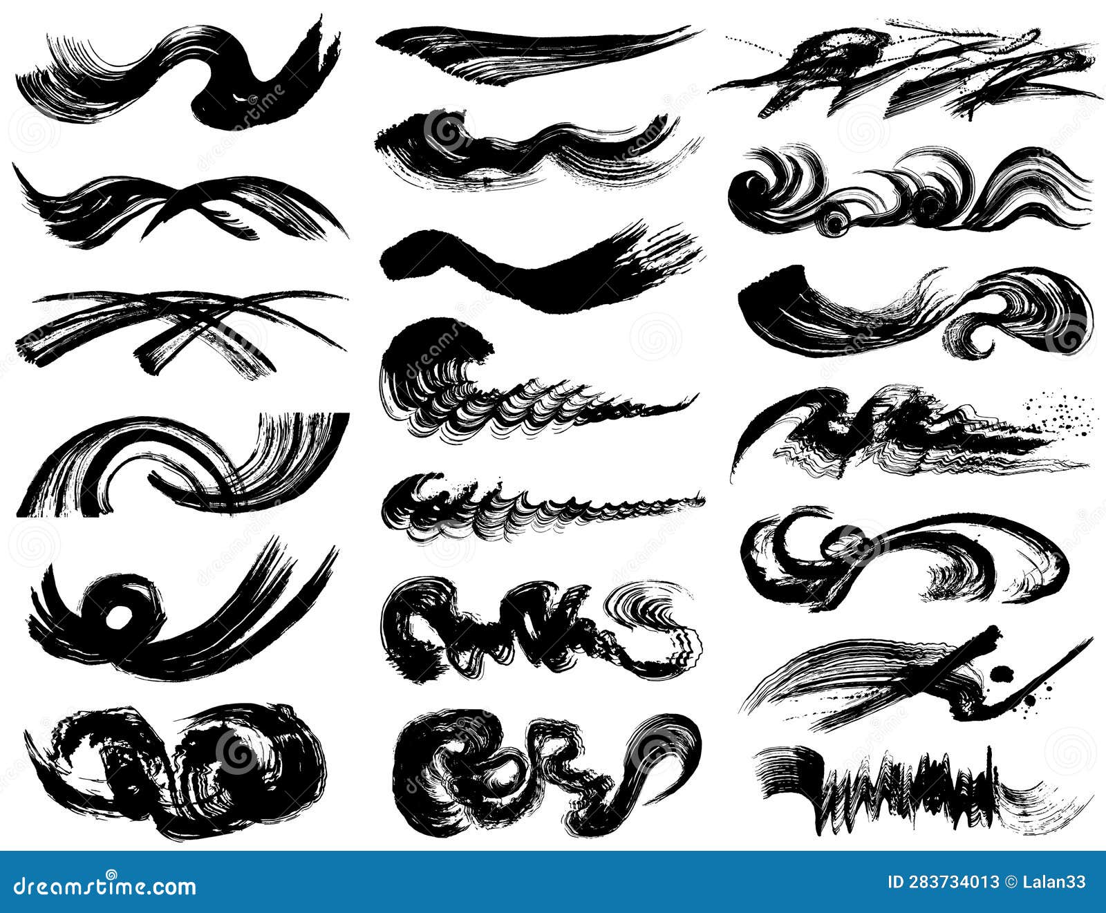 Set of Sea Spray Illustrations. Brush Stroke Waves. Stock Illustration ...