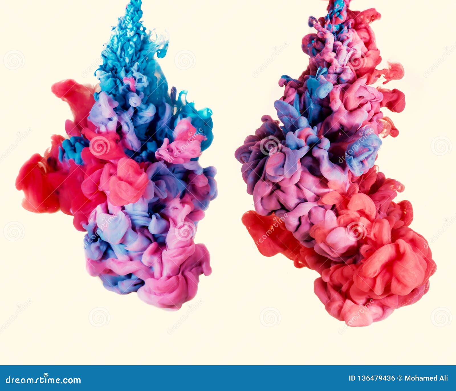 Abstract Artistic Blue Red Cyan Paint In Water Side By Side On A White ... Abstract Artistic Blue Red Cyan Paint In Water Side By Side On A White ...