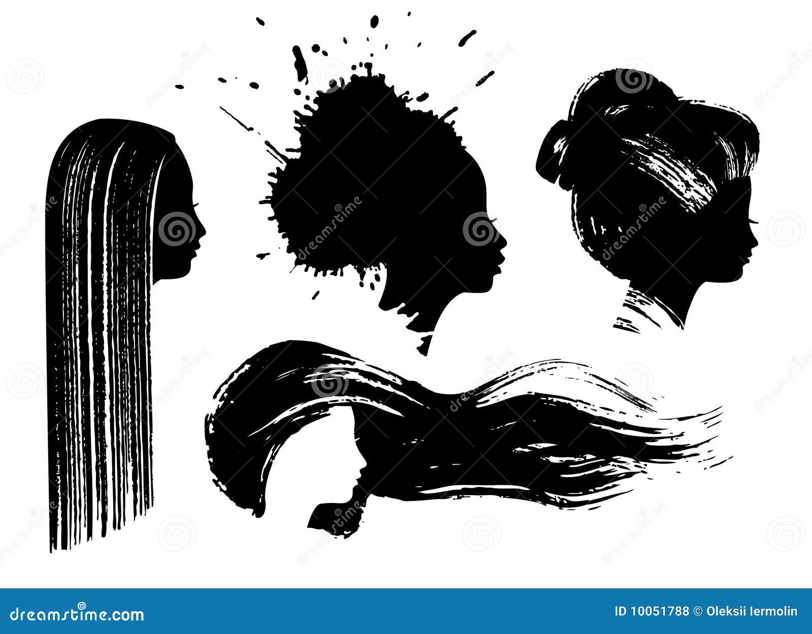 Ink woman profiles stock illustration. Illustration of hairstyle - 10051788
