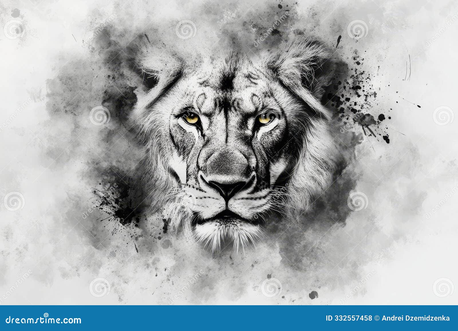 An Inking of a Lion in Black and Gray Chinese Brush Stroke Calligraphy ...