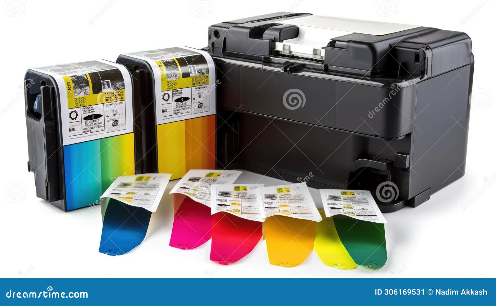 Inkjet CMYK Cartridges and Printer Isolated on White Generative Stock ...