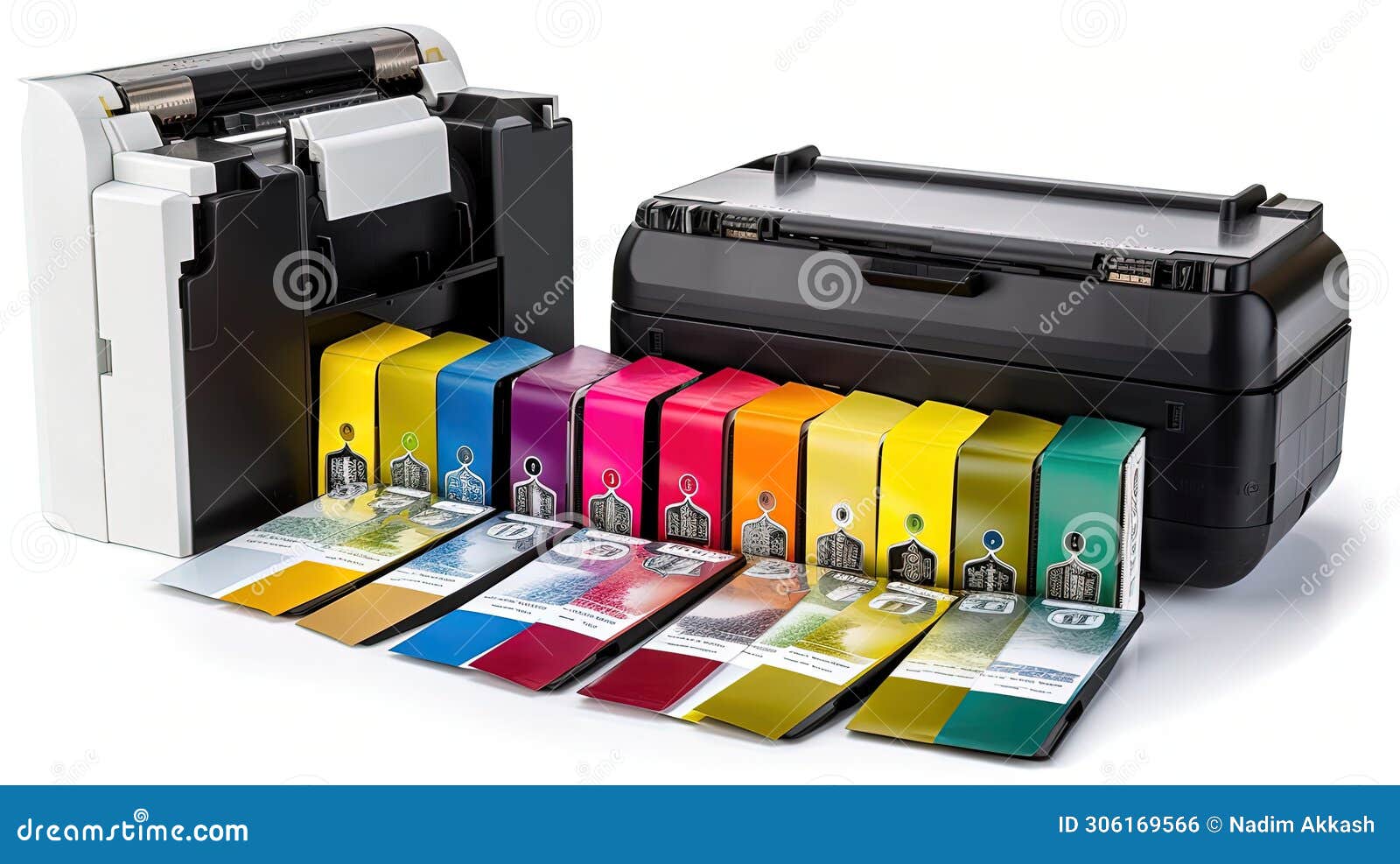 Inkjet CMYK Cartridges and Printer Isolated on White Generative Stock ...