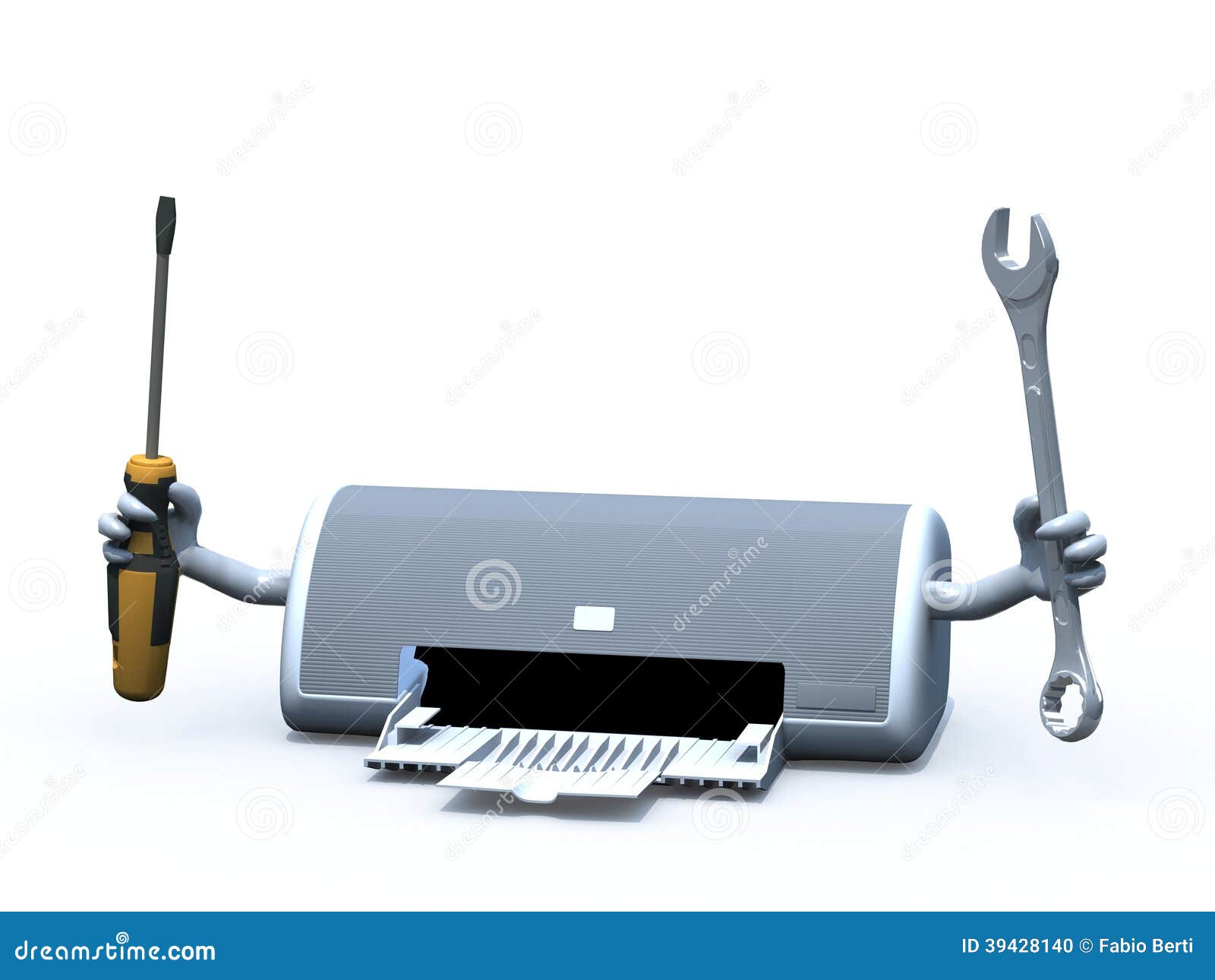 Inkjet Printer with Arms and Tools on Hands Stock Illustration ...