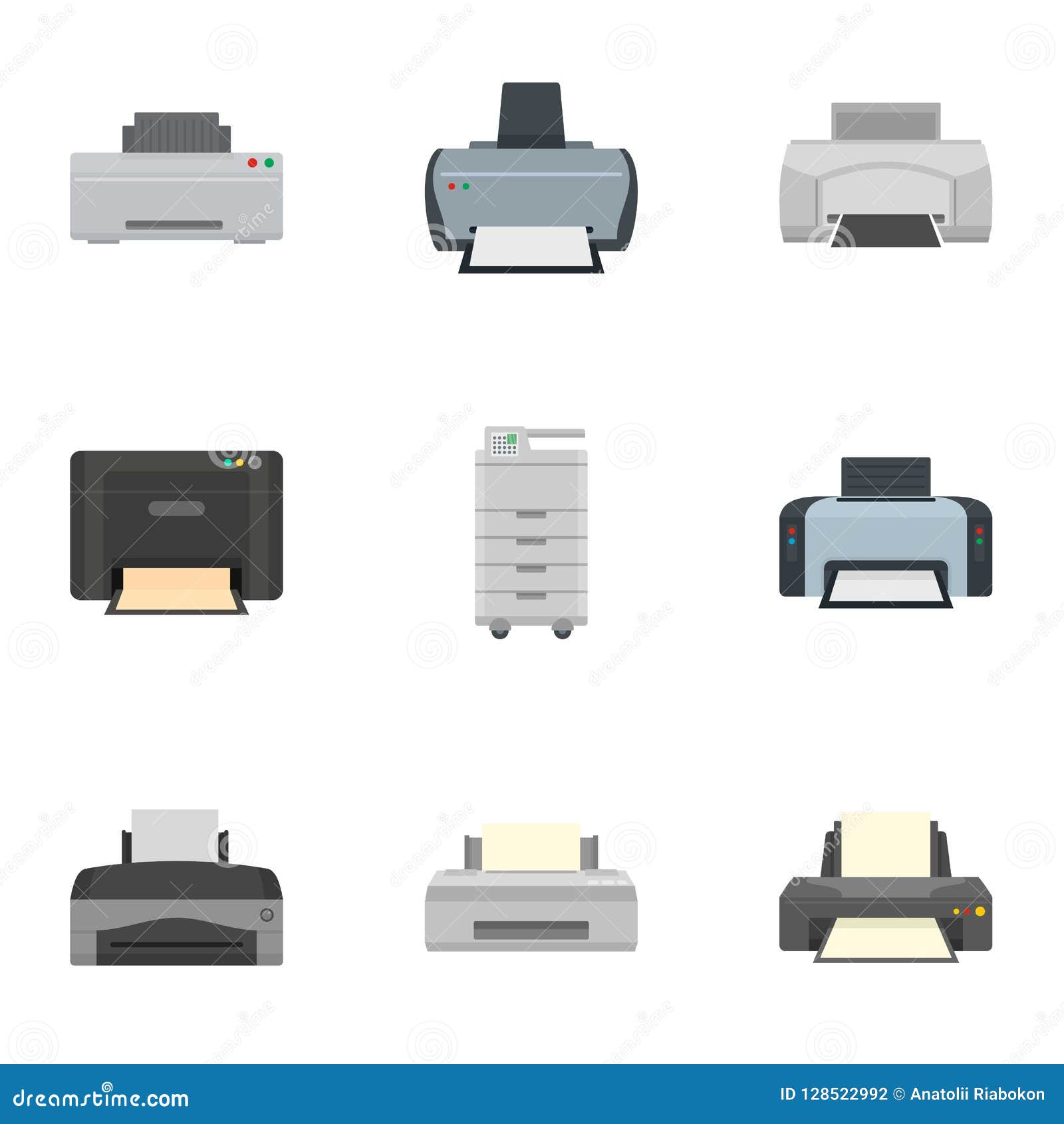 Inkjet Printer Icon Set, Flat Style Stock Vector - Illustration of ...