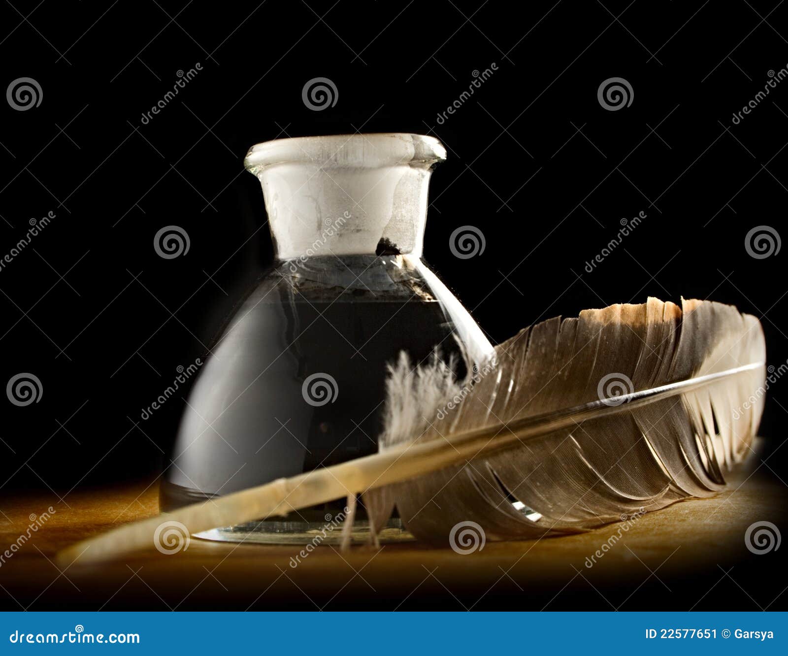 Inkpot and a feather stock image. Image of inkwell, retro - 22577651