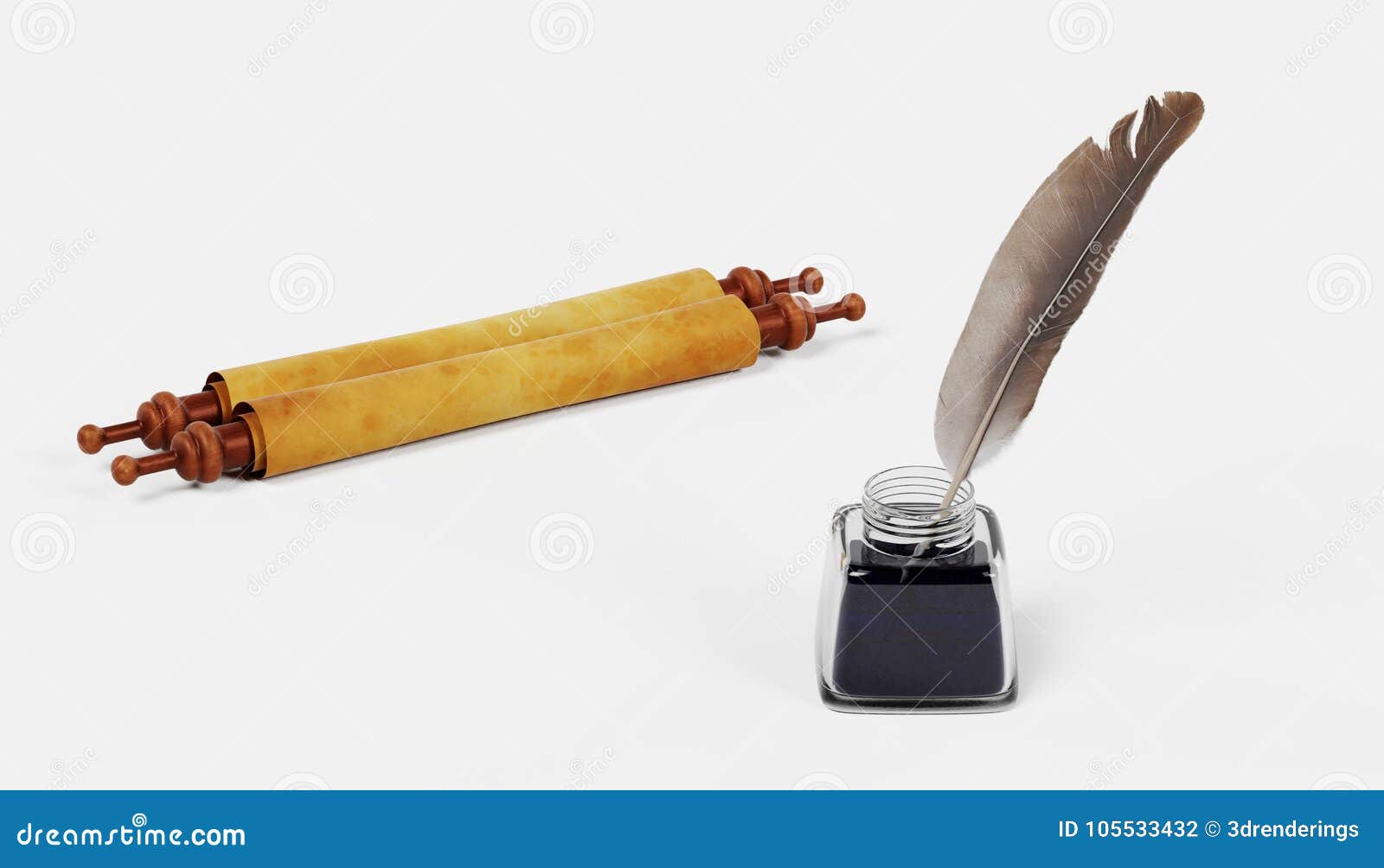 Inkpot with quill stock illustration. Illustration of feather - 105533432