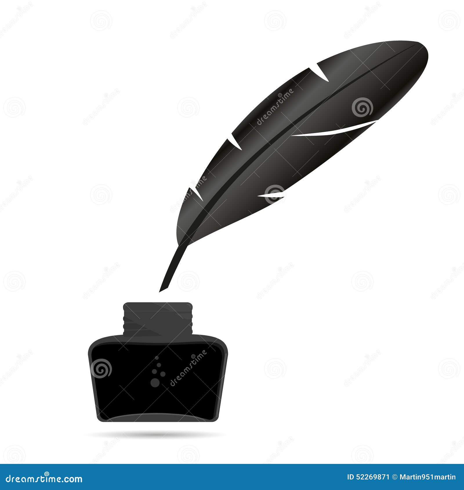 Inkwell with Black Ink and Black Quill Stock Vector - Illustration of ...