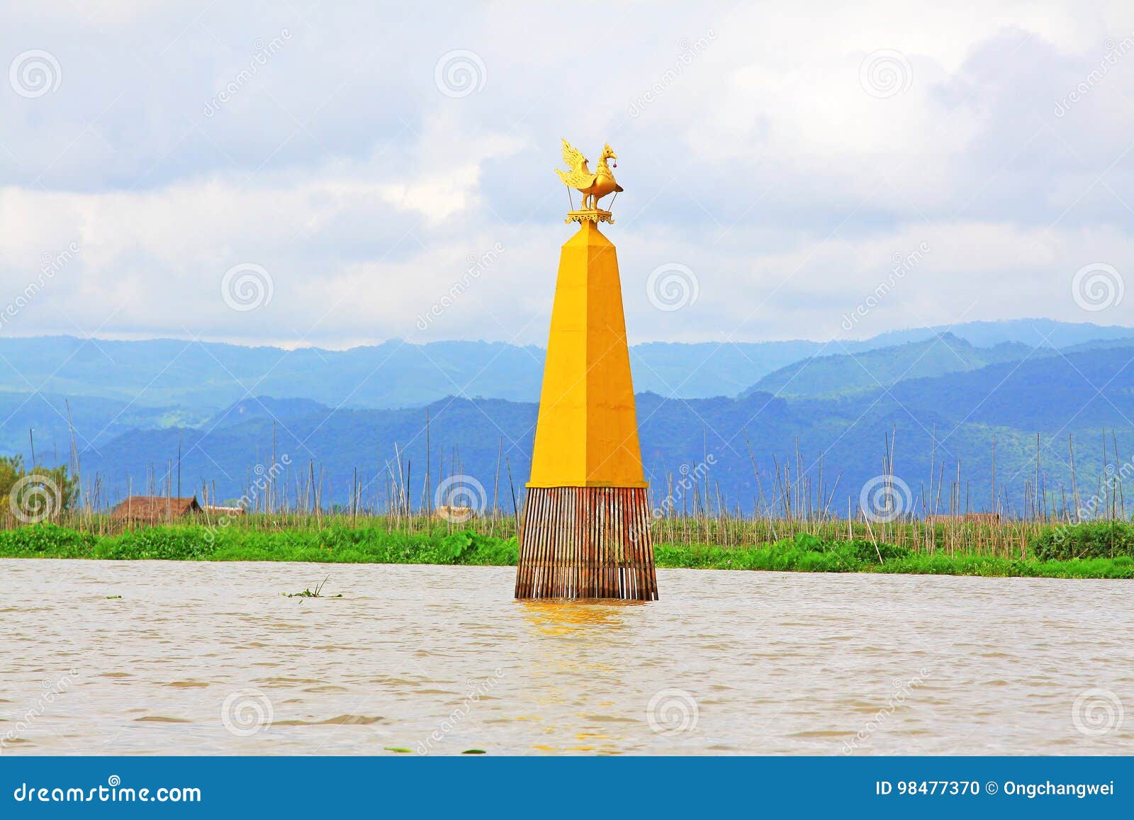 Inle Lake Floating Farm and Beacon, Myanmar Stock Photo - Image of ...