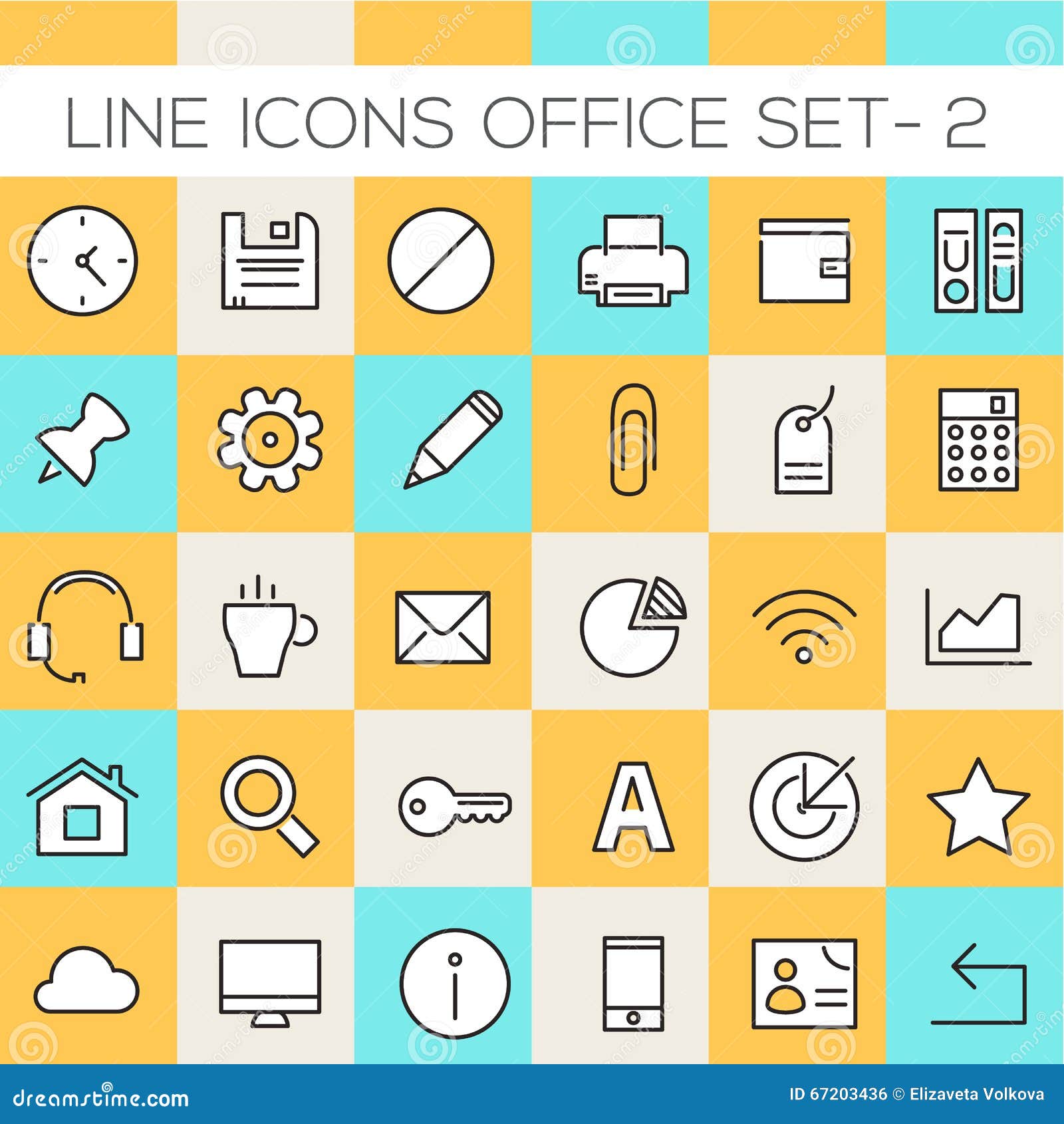 Inline Office Icons Collection Stock Vector - Illustration of chart ...