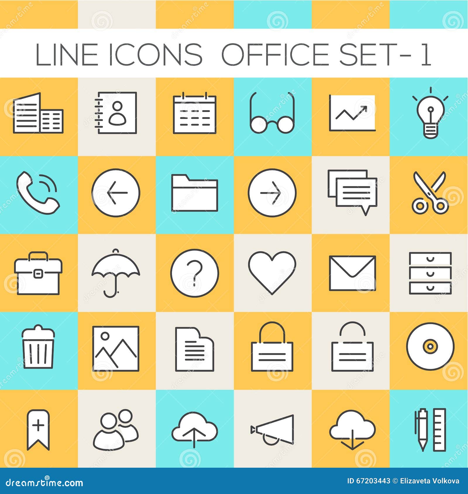 Inline Office Icons Collection Vector Illustration | CartoonDealer.com ...