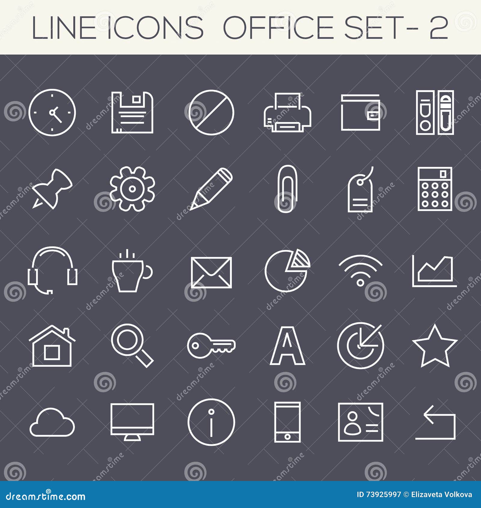 Inline Office Icons Collection Vector Illustration | CartoonDealer.com ...