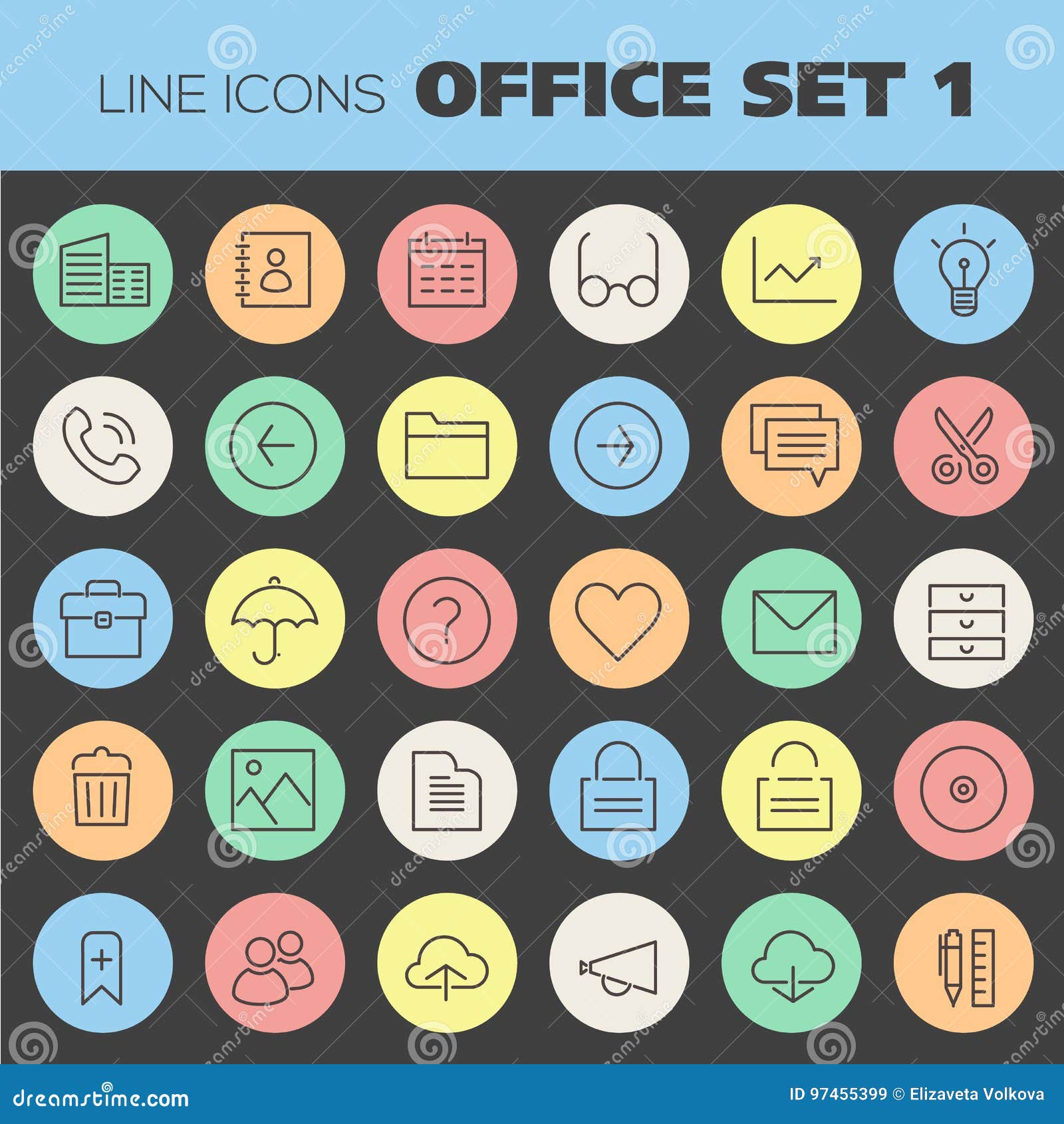 Inline Office Icons Collection Stock Vector - Illustration of contour ...