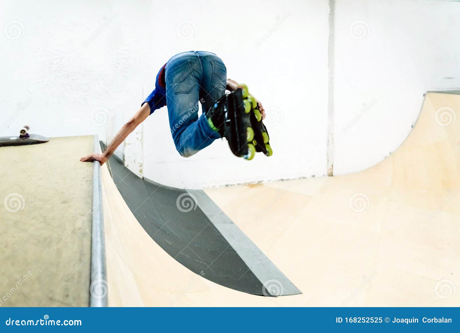 Inline Skater, Skating on a Ramp in a Skatepark Stock Image - Image of ...