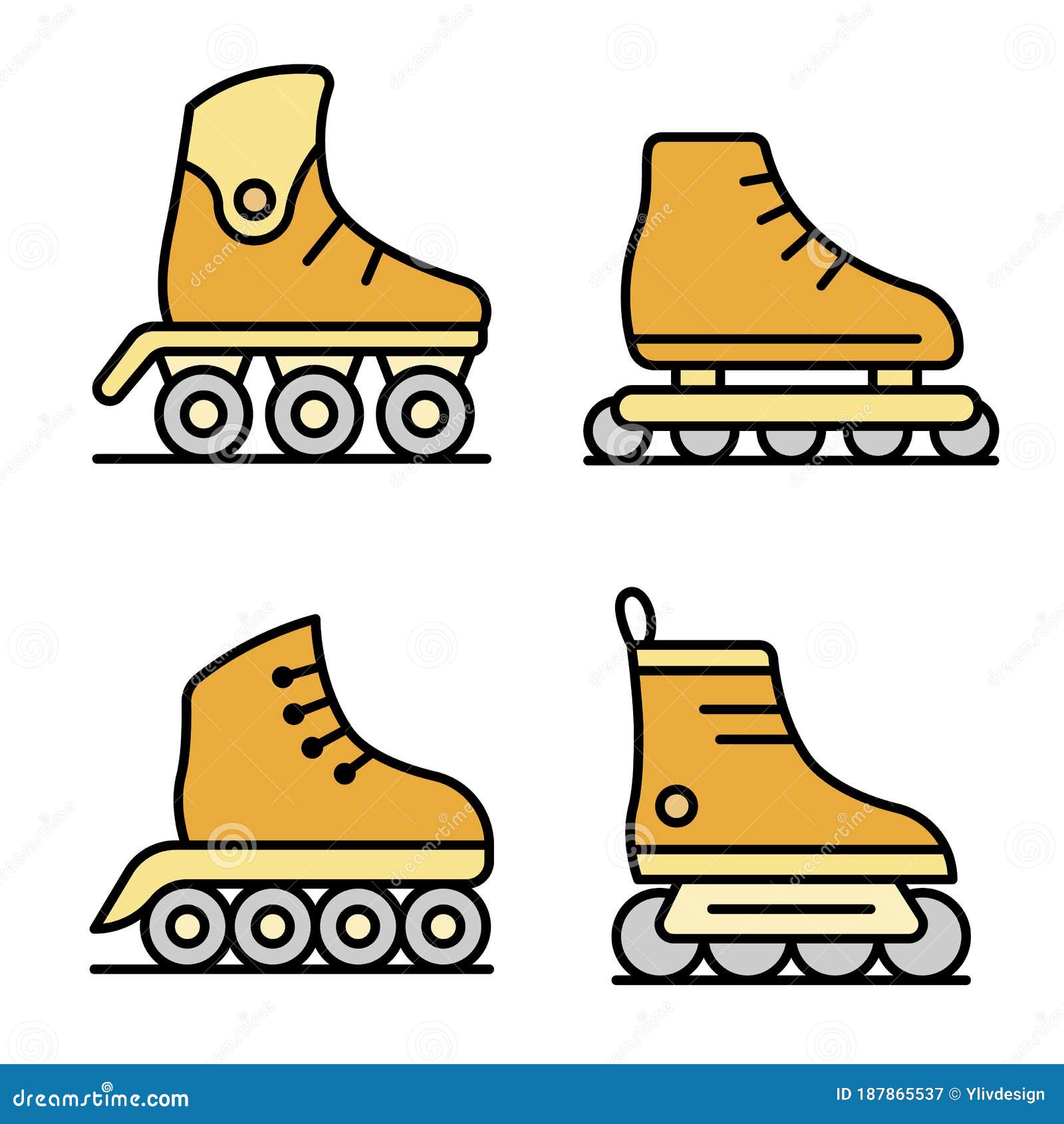 Inline Skates Icons Set Vector Flat Stock Vector - Illustration of ...