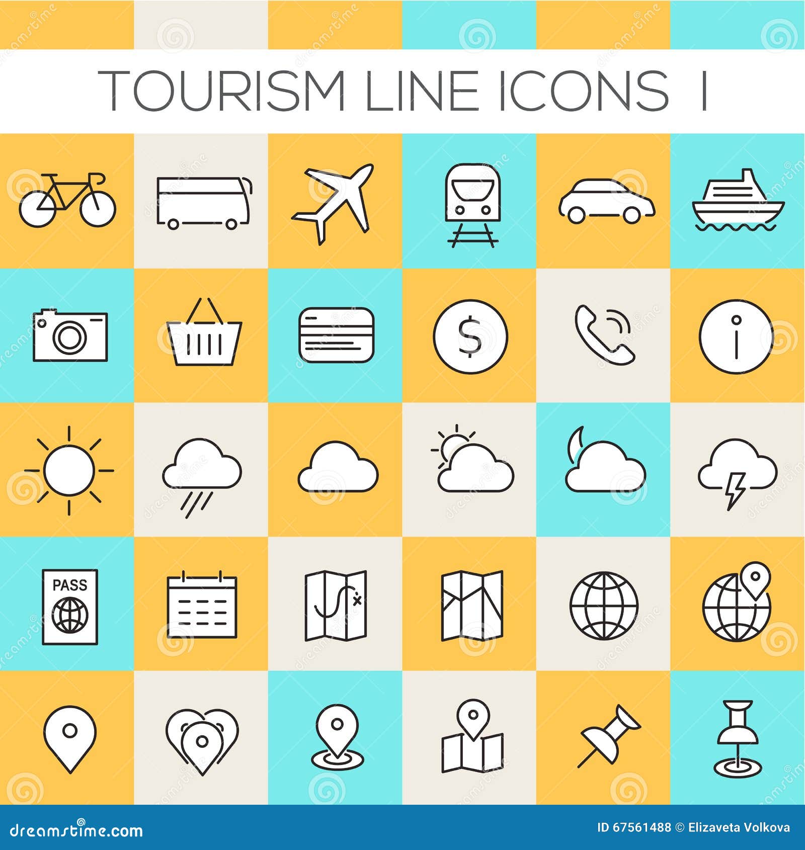 Inline Tourism Icons Collection Cartoon Vector | CartoonDealer.com ...