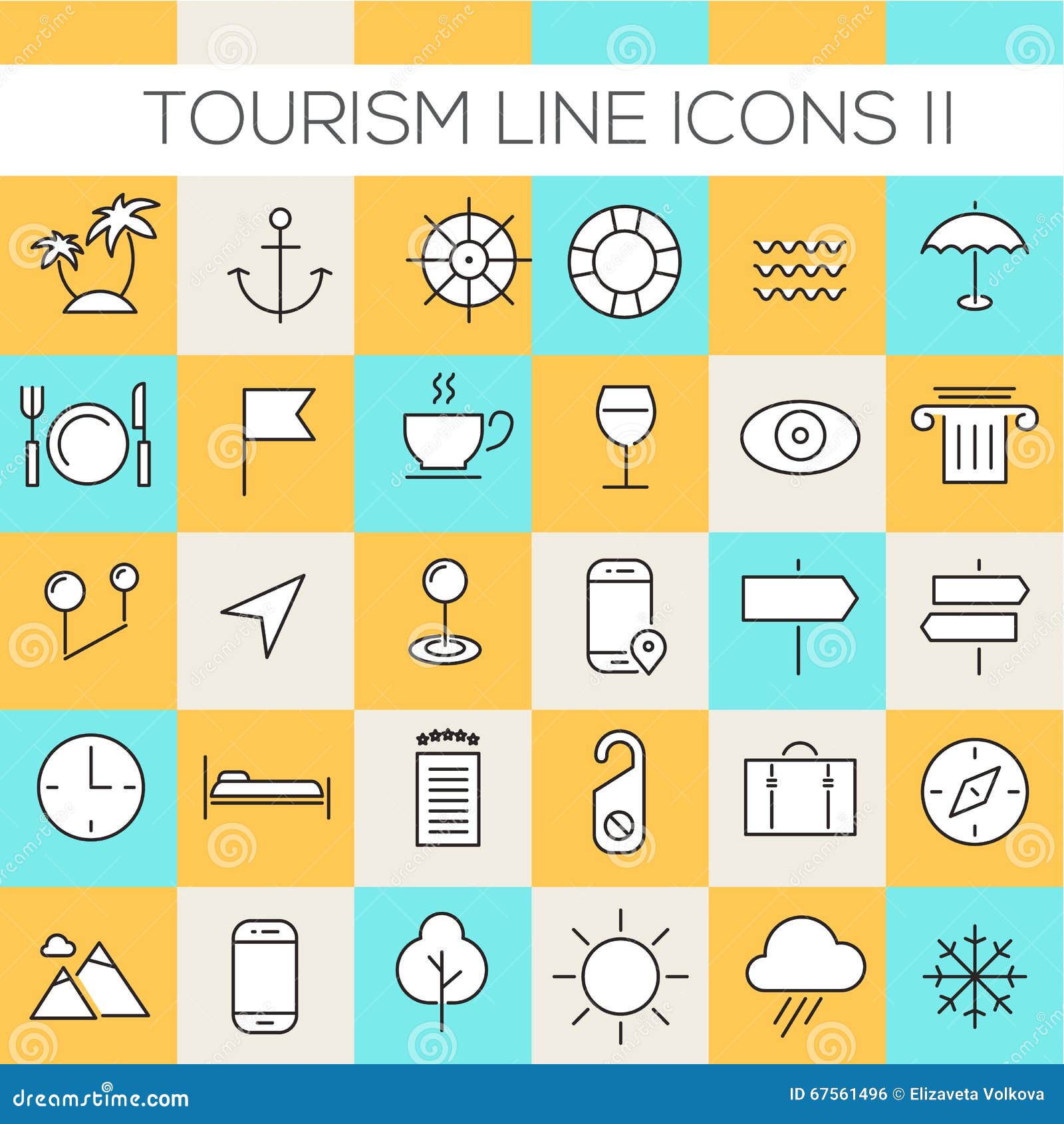 Inline Tourism Icons Collection Cartoon Vector | CartoonDealer.com ...