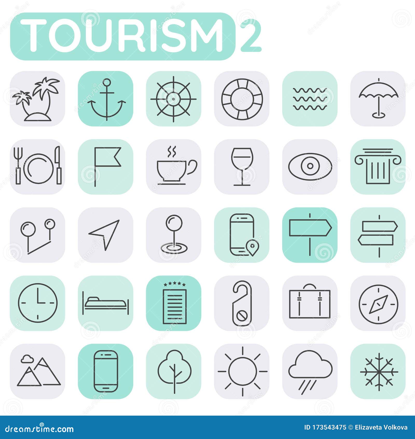 Inline Tourism Icons Collection Vector Illustration | CartoonDealer.com ...