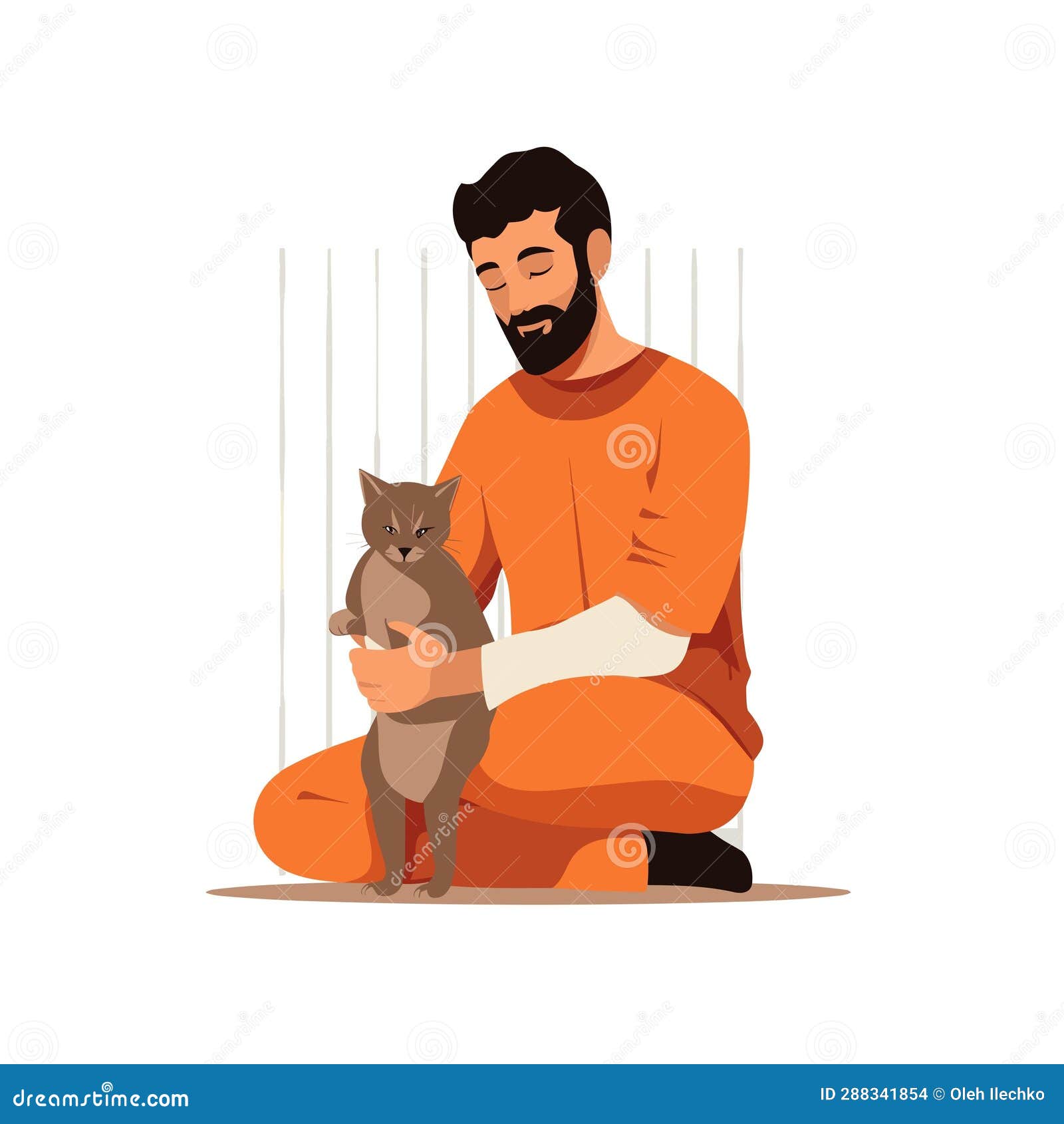Inmate with Cat Vector Flat Minimalistic Isolated Illustration Stock ...