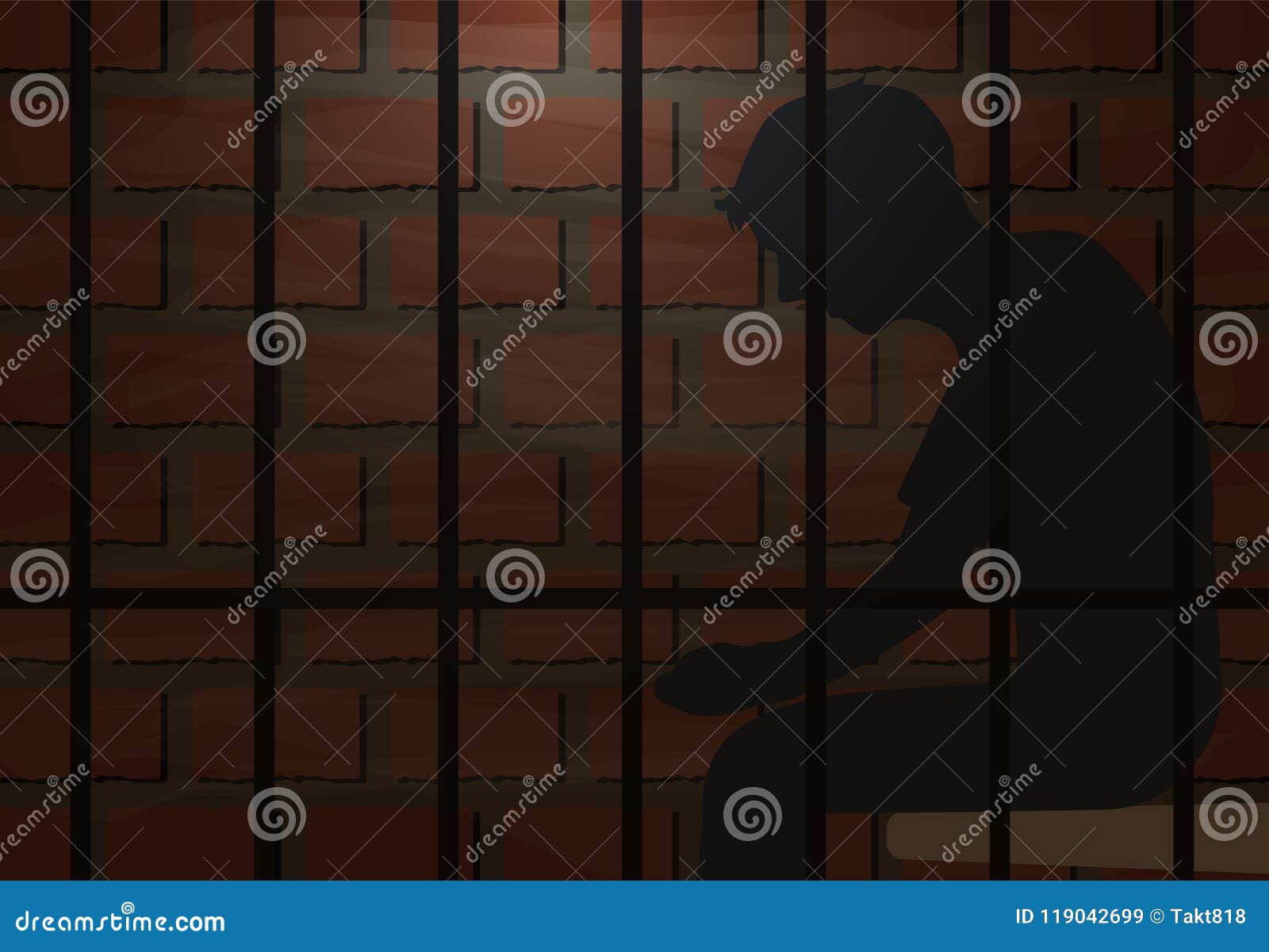 Inmate Sitting In Jail Vector Illustration Background | CartoonDealer ...