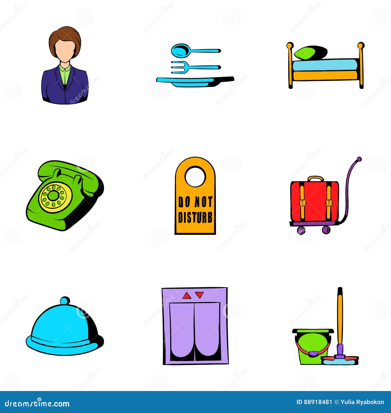 Inn Icons Set, Cartoon Style Stock Vector - Illustration of suitcase ...