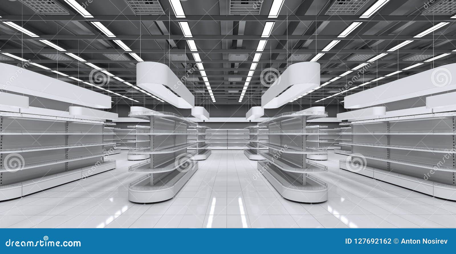 Innenraum Eines Supermarktes Mit Leeren Regalen Stock Abbildung ...
