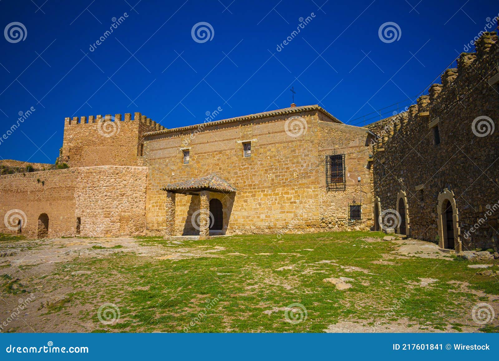 Inner Courtyard of a Castle Showing the Main Keep and Cathedral with a ...