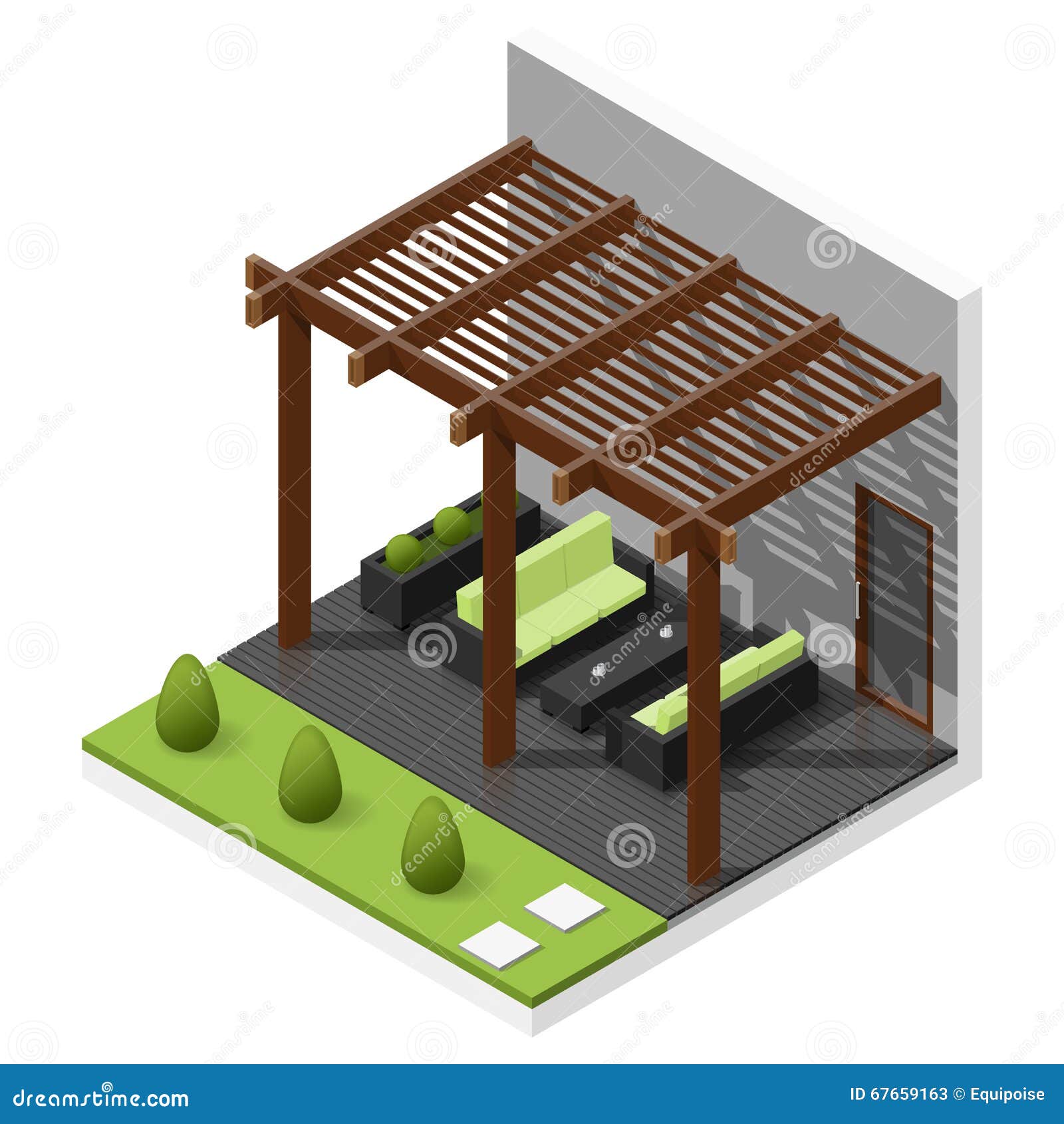 Inner Courtyard Isometric Icon Set Stock Vector - Illustration of ...