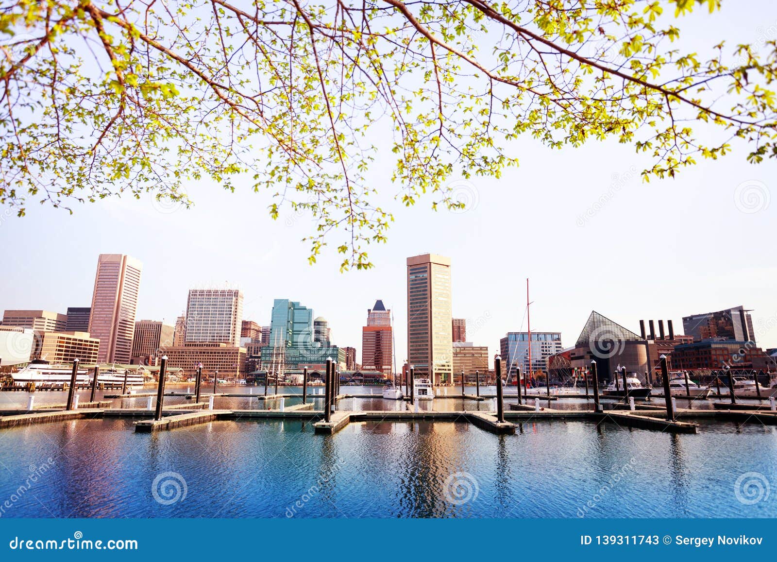Inner Harbor and Baltimore Skyline, in Spring, USA Stock Image - Image ...