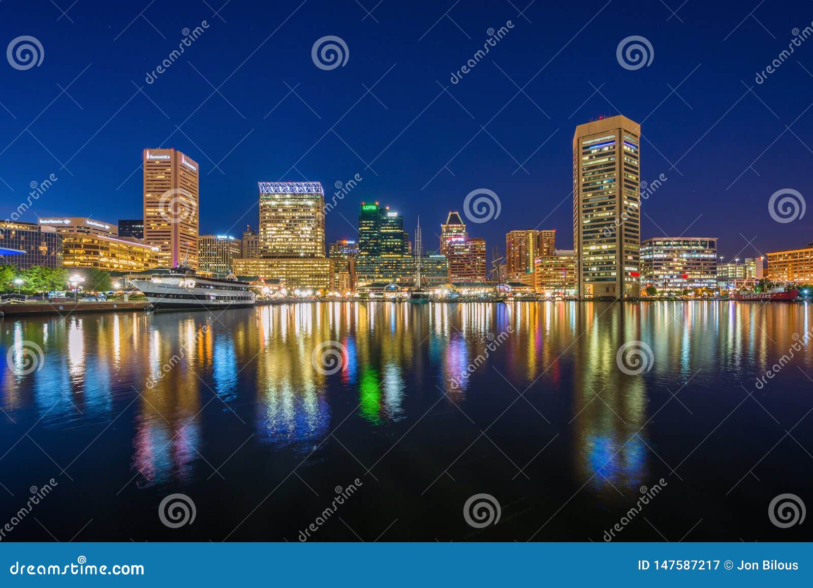 The Inner Harbor Skyline at Night, in Baltimore, Maryland Editorial ...
