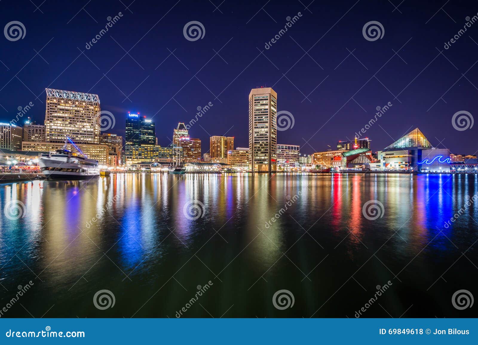 The Inner Harbor Skyline at Night, in Baltimore, Maryland. Editorial ...