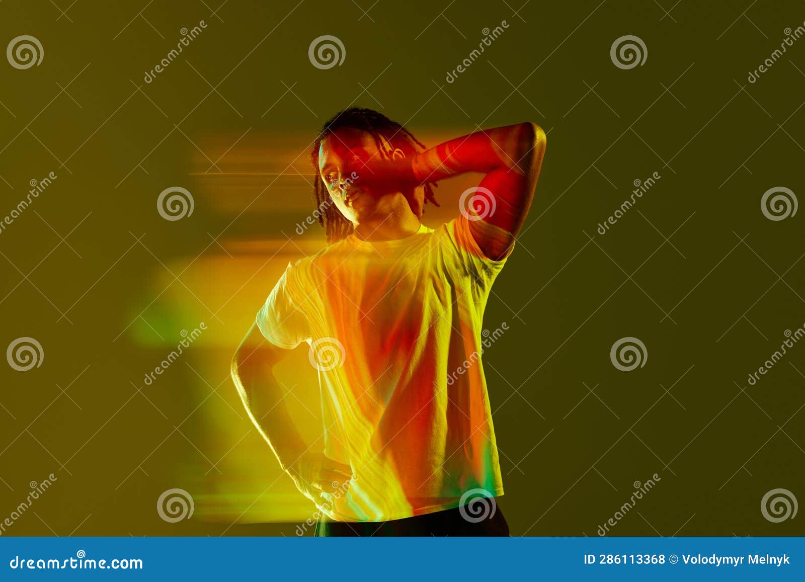 Inner Self. Creative Portrait of Handsome Young Guy with Neon Filter ...