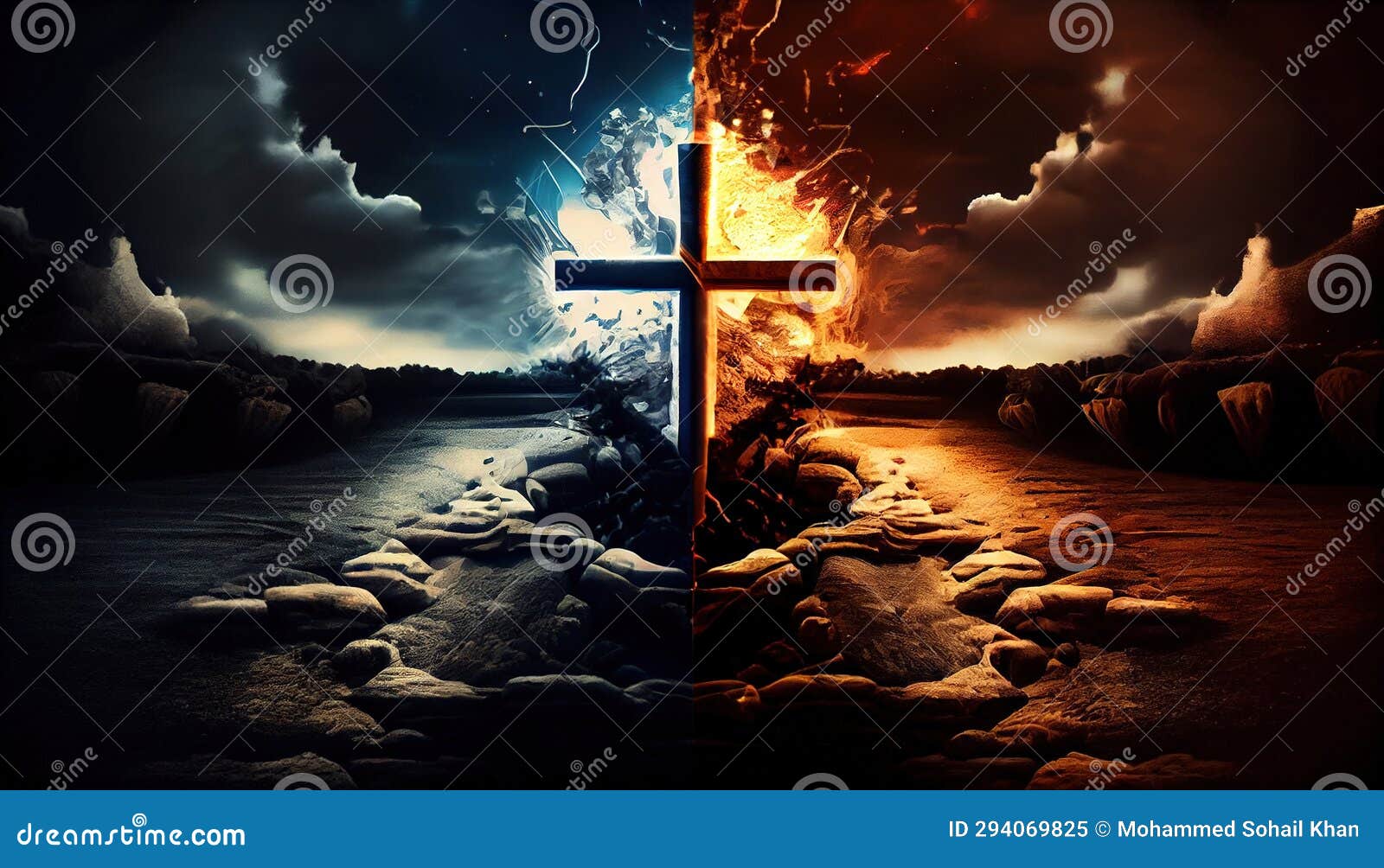 Inner Struggle Good Versus Evil Moral Cross Roads Background Stock ...