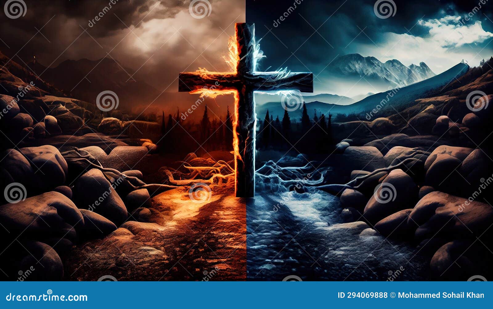 Inner Struggle Good Versus Evil Moral Cross Roads Background Stock ...