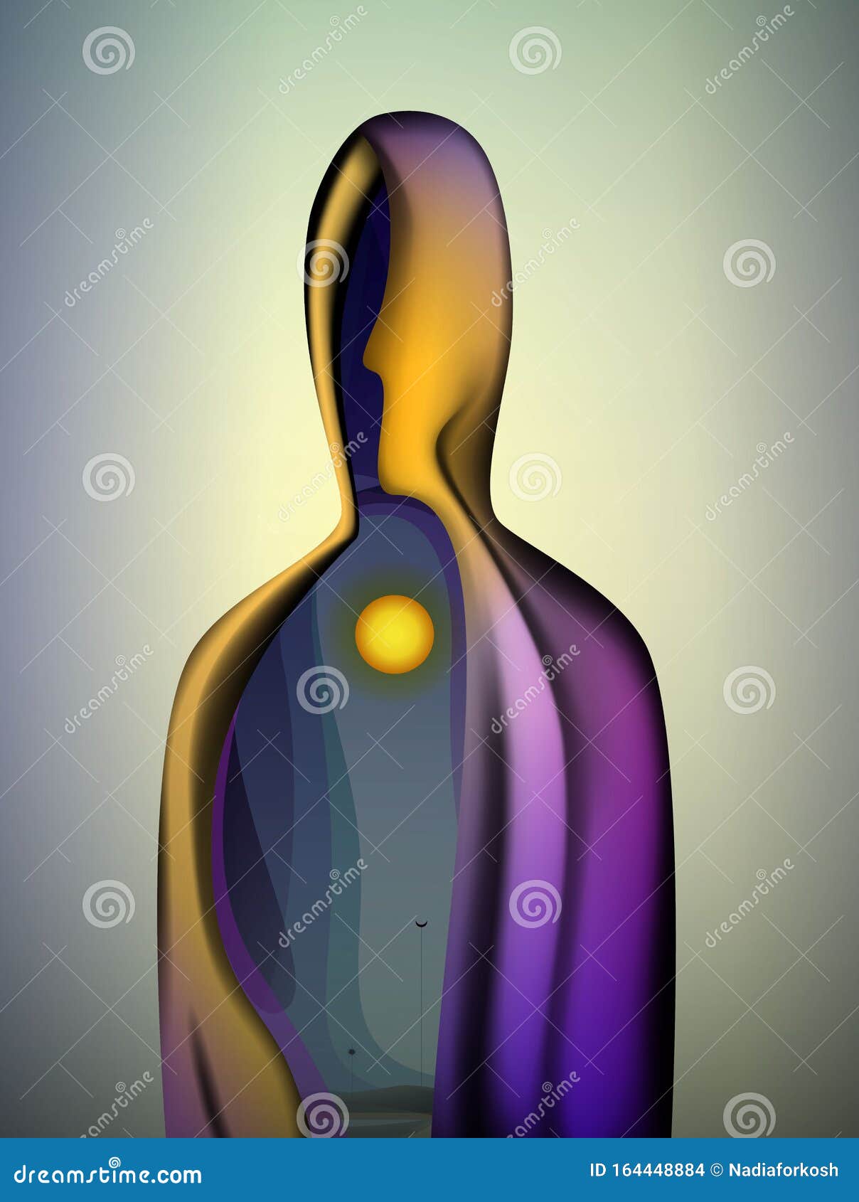 Inner Sun Inside the Soul, Abstract Shape of Human Body with Sun Inside ...