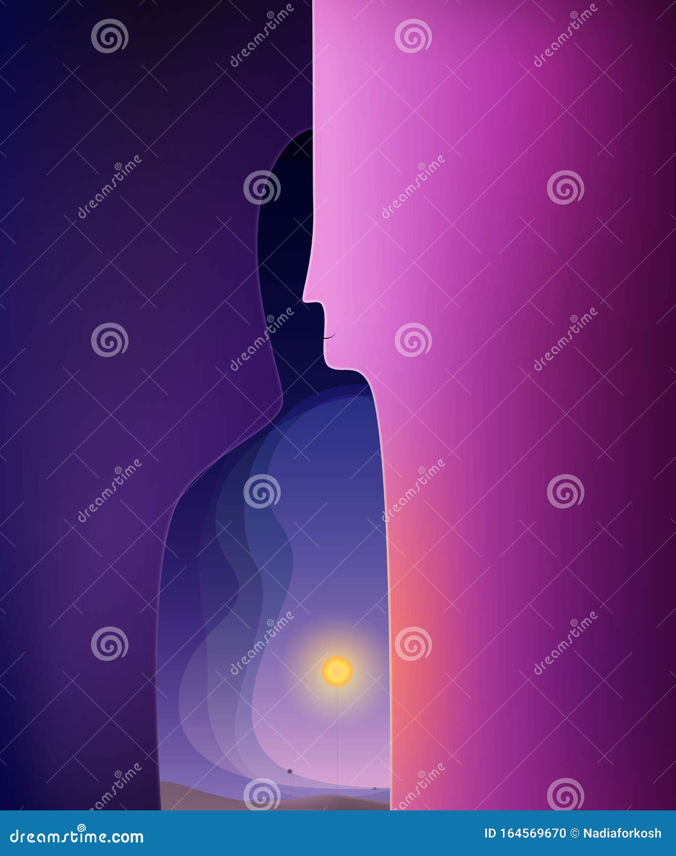 Inner Sun Inside the Soul, Abstract Shape of Human Body with Sun Inside ...