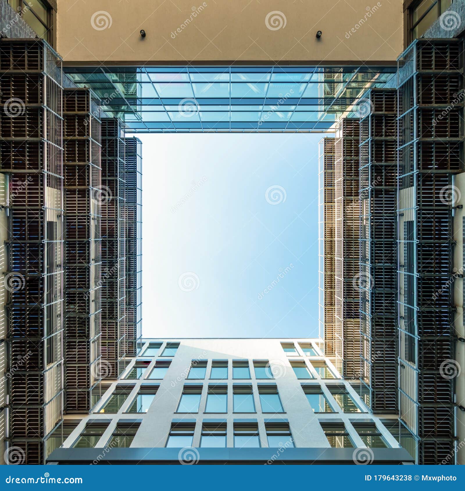 Inner Yard of Modern Office Building Looking Upwards through Square ...