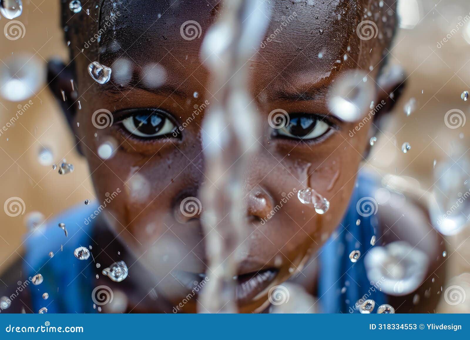Innocent African Boy Water Splash. Generate Ai Stock Image - Image of ...