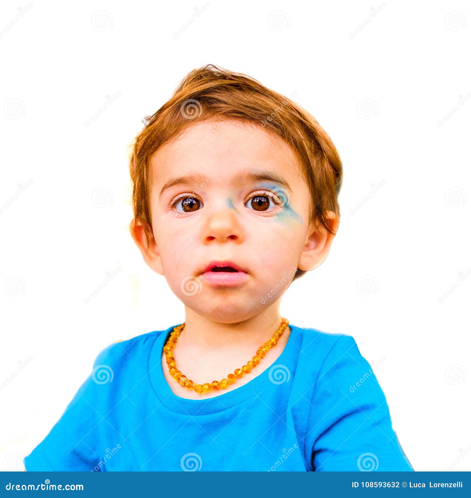 Innocent Baby Face Isolated Painted Blue Face Expression Newborn Stock ...