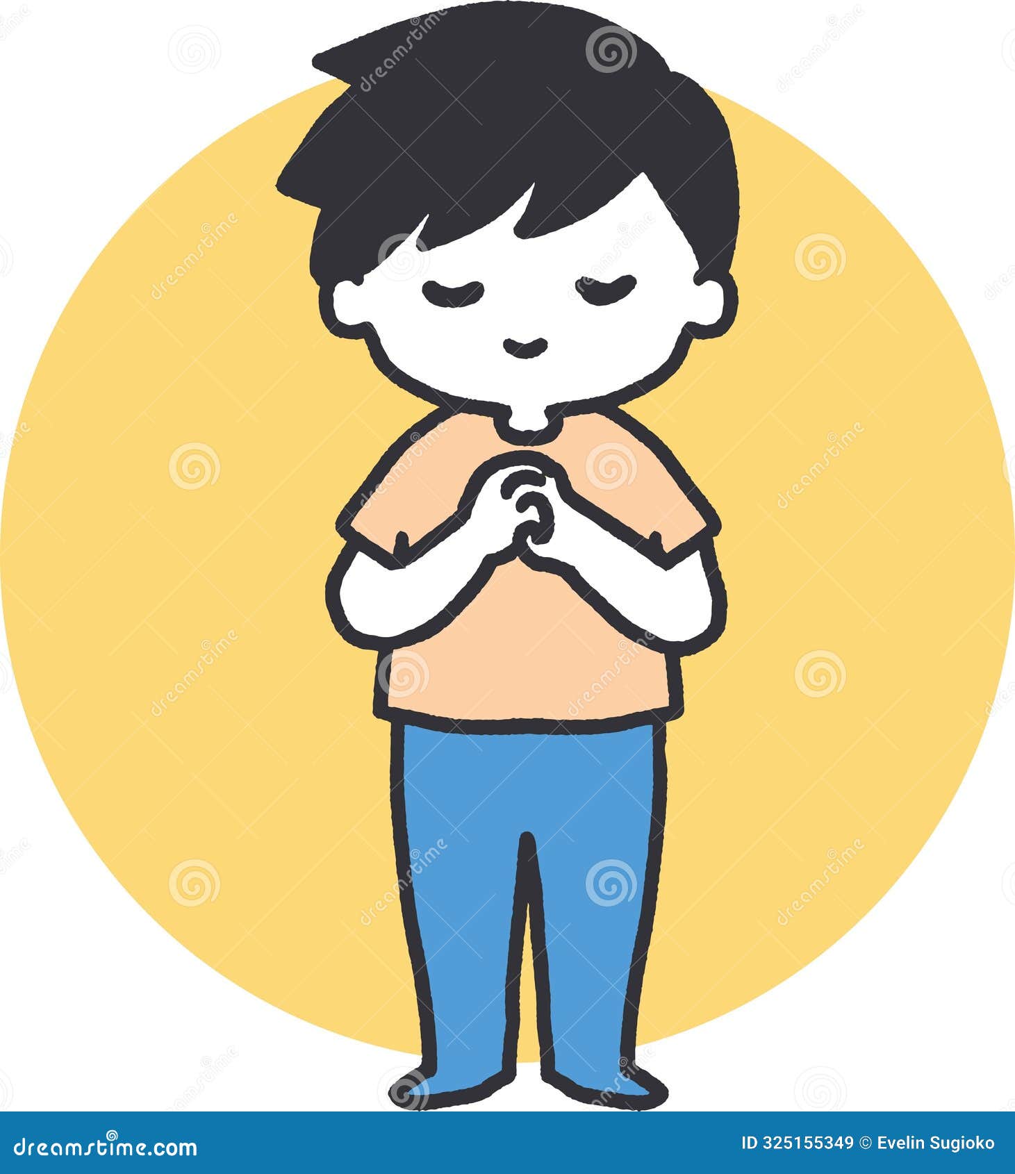 Innocent Devotion Child Kneeling In Prayer Art Cartoon Vector ...