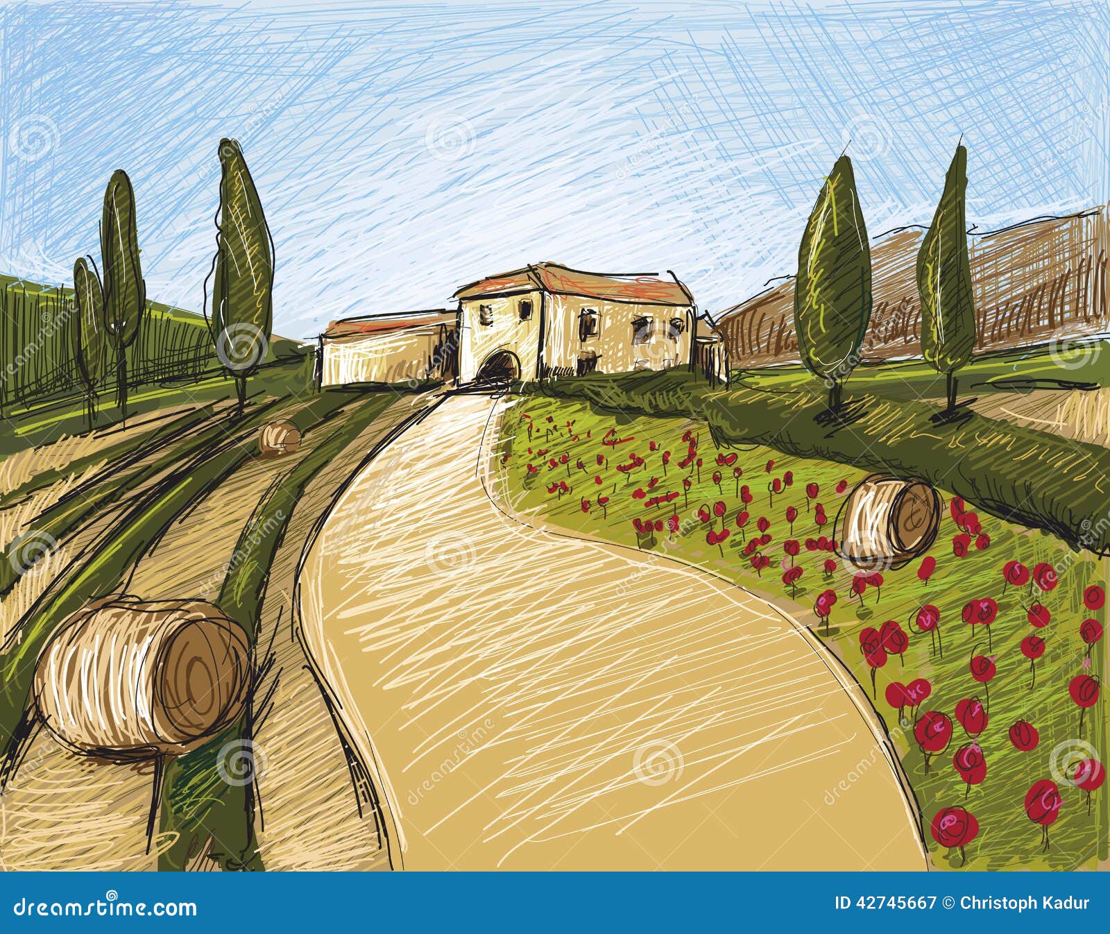 Innocent Tuscany Landscape stock illustration. Illustration of ...