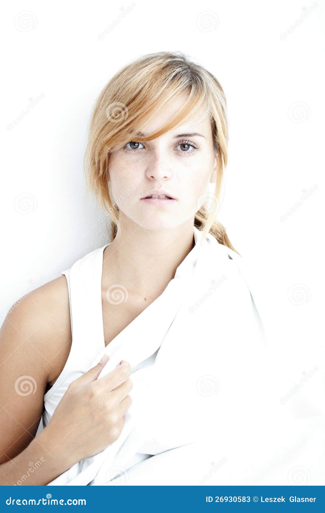 Innocent Young Woman in a White Linen Stock Image - Image of caucasian ...