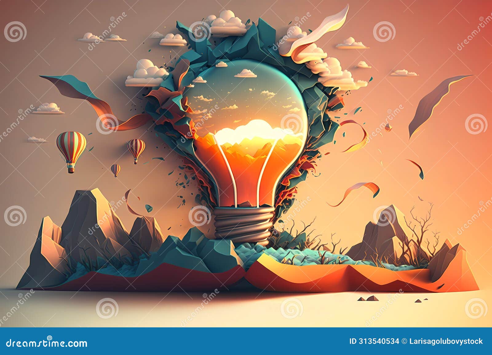 Innovation Breakthrough Light Bulb Sky Landscape Stock Photo - Image of ...