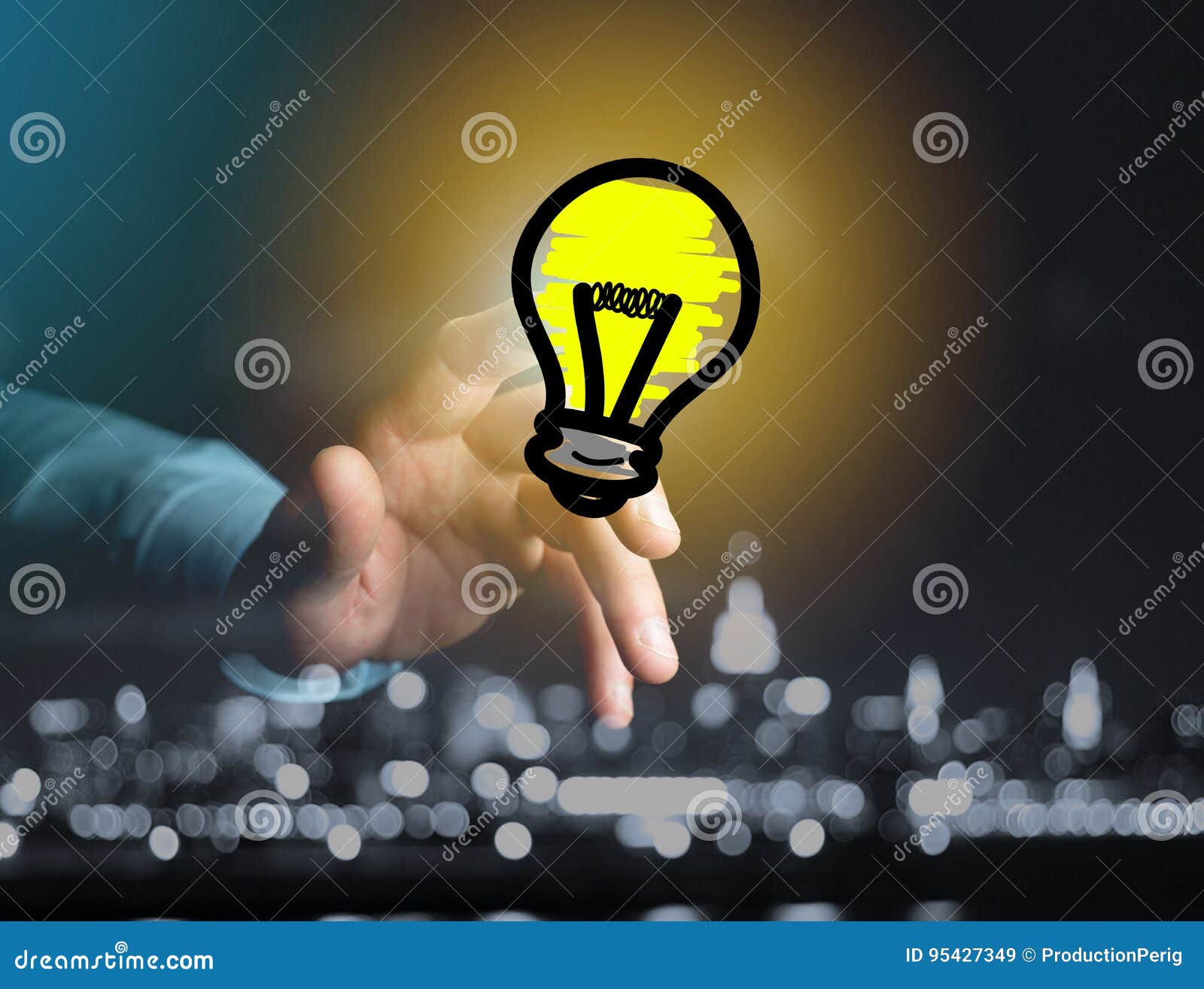 Innovation Bulb Lamp Turned on Displayed on a Futuristic Interface ...