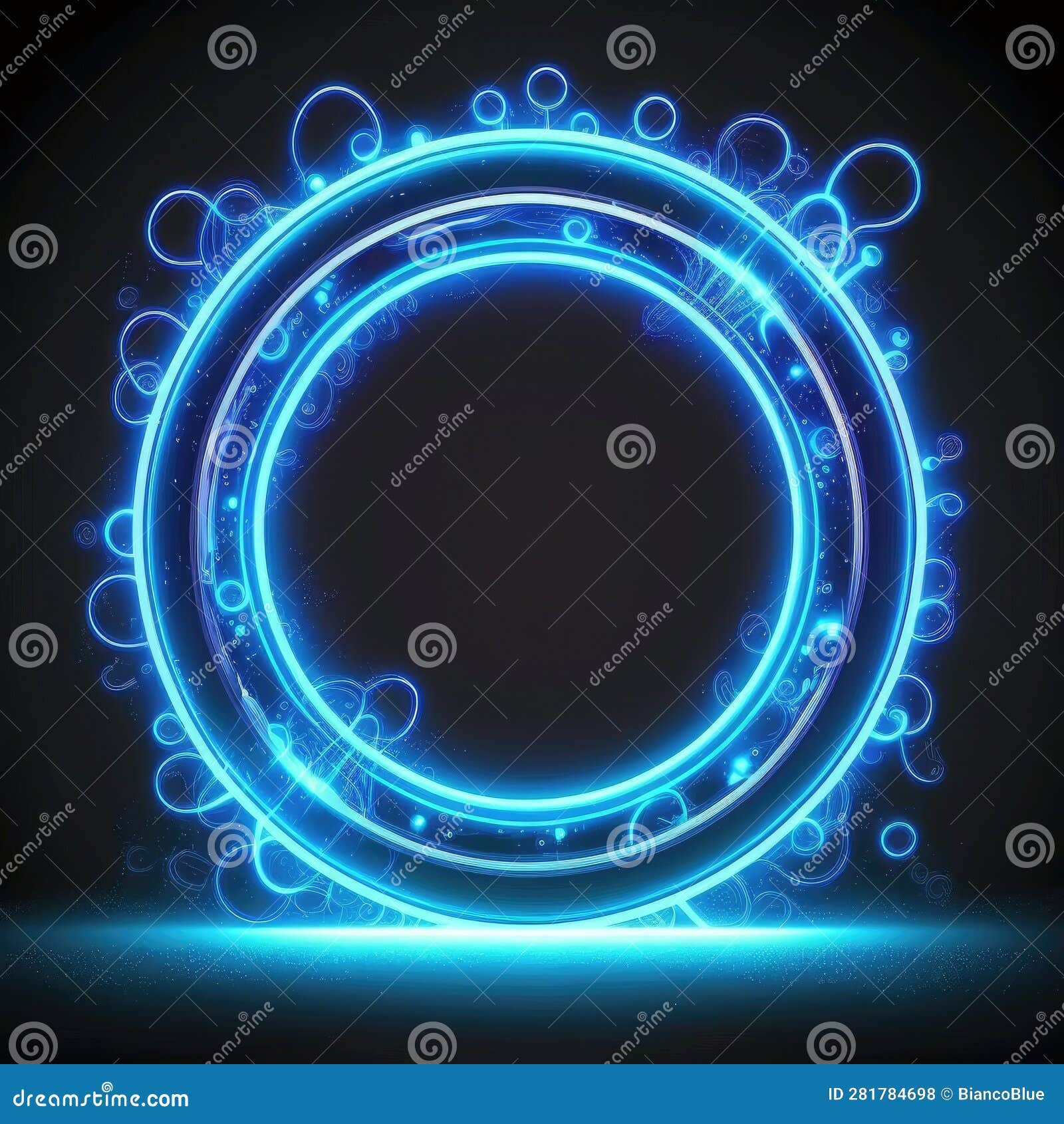 Innovation of Circle Frame with Blue Neon Light Effects. Stock ...