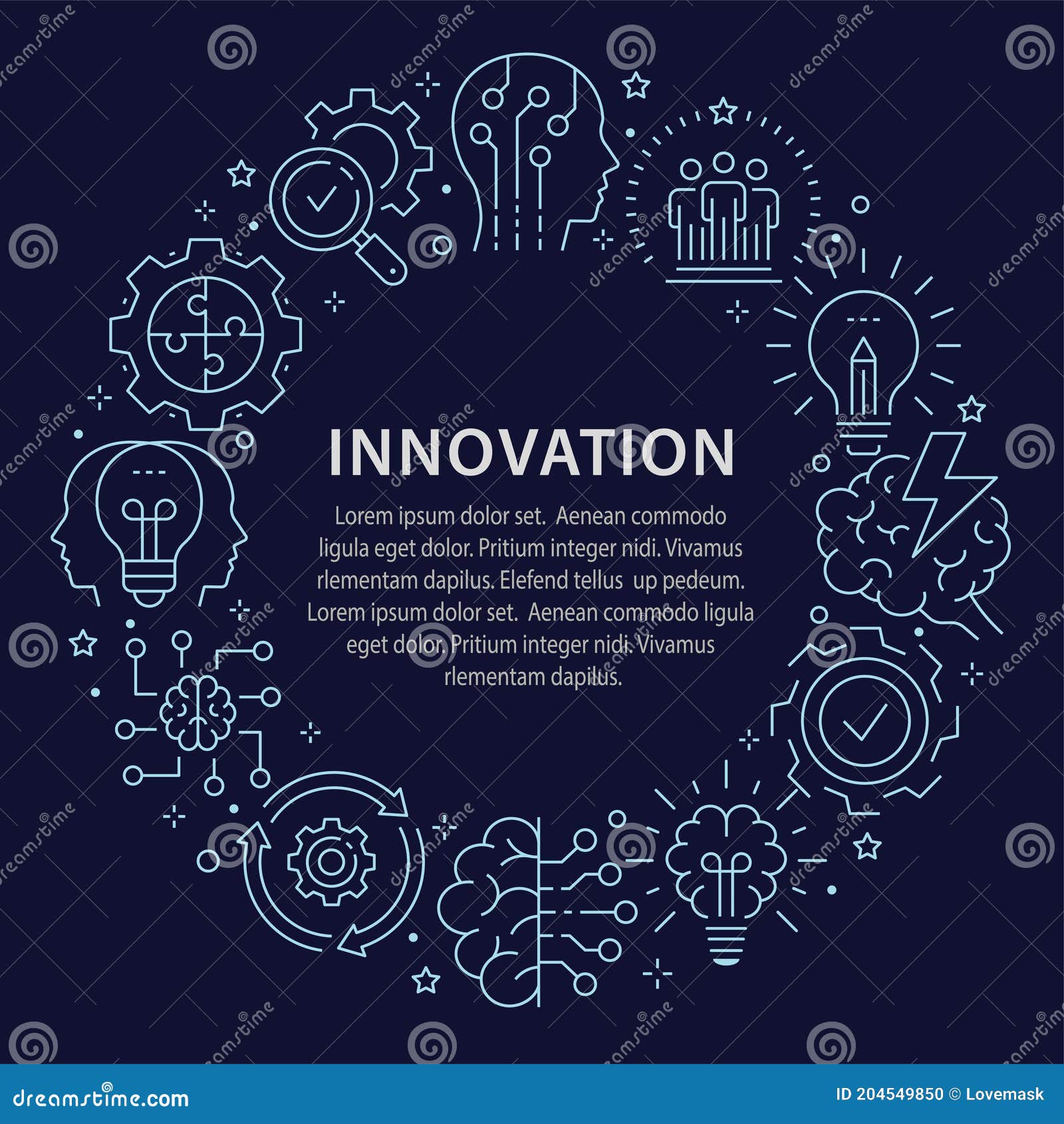 Innovation Circle Template Icons. Set of Artificial Intelligence ...